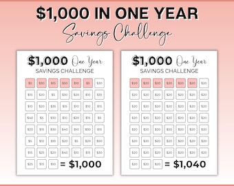 2000 Savings Challenge Printable, Savings Tracker, 2000 Dollars in One ...
