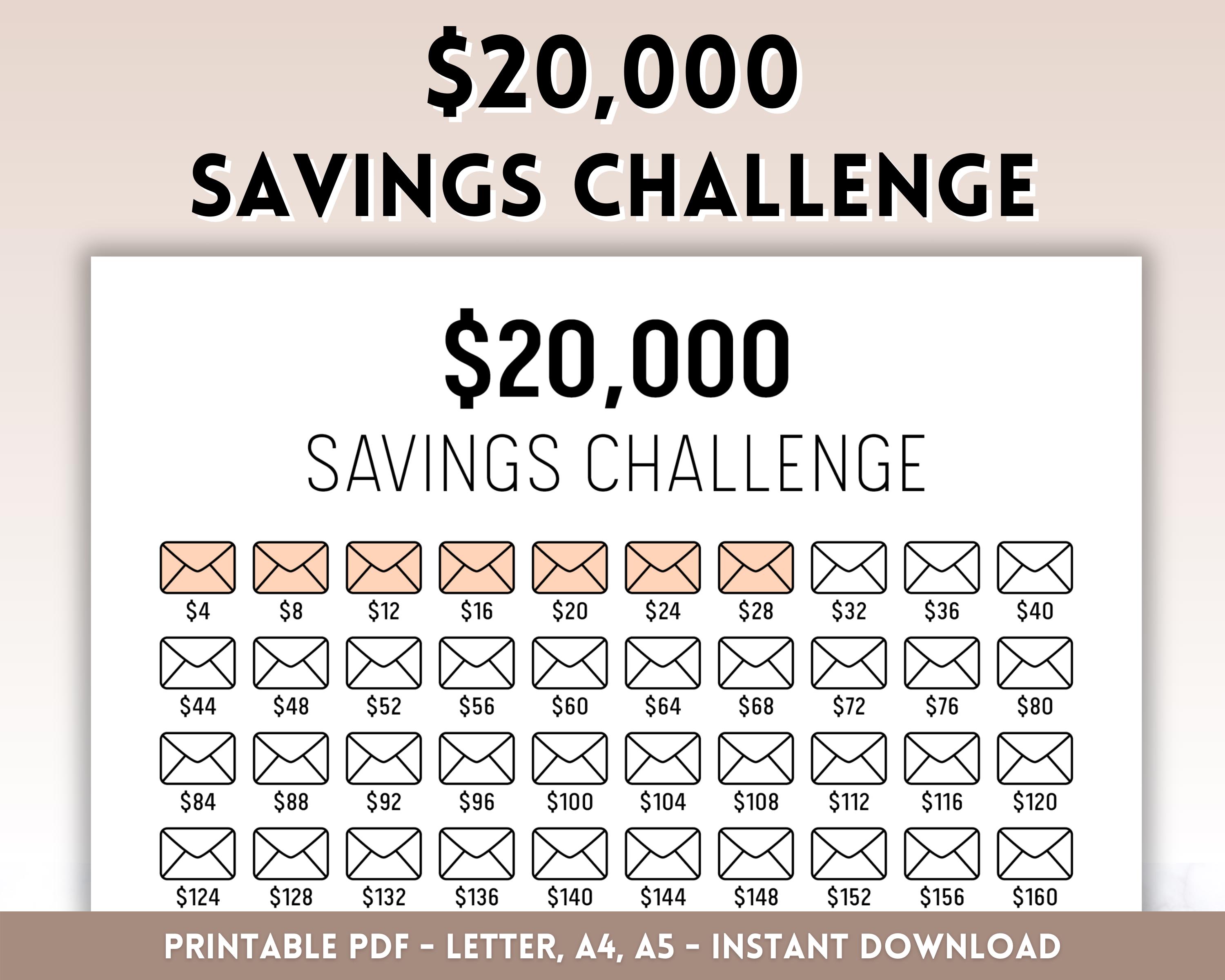 20000 Savings Challenge Printable, Savings Tracker, 20k Savings ...