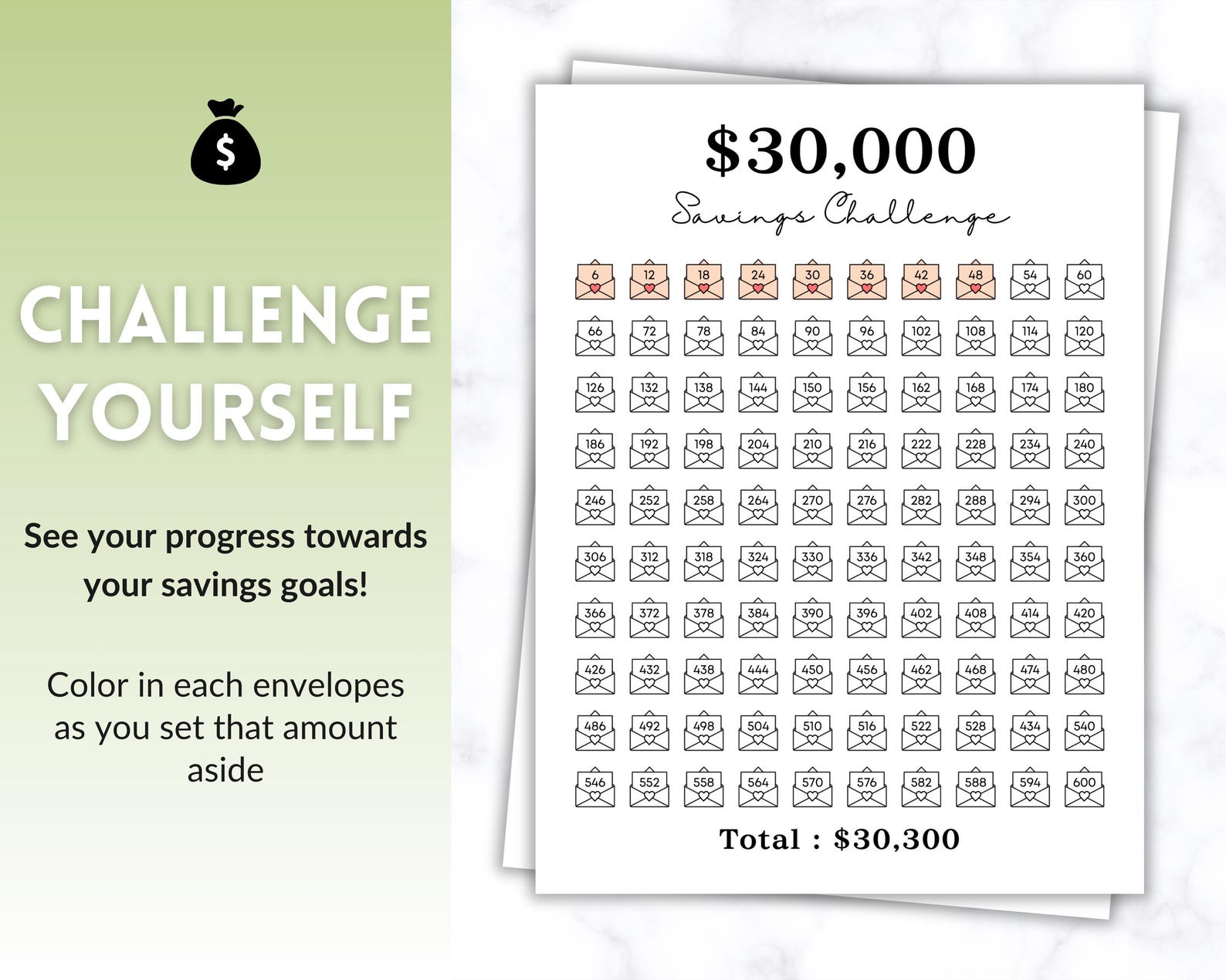 30000 Savings Challenge Printable, Savings Tracker, 30k Savings ...