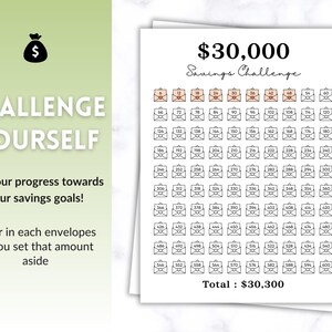 30000 Savings Challenge Printable, Savings Tracker, 30k Savings ...