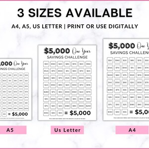 5000 Savings Challenge Printable, Savings Tracker, 5000 Dollars in One ...
