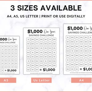 1000 Savings Challenge Printable, Savings Tracker, 1000 Dollars in One ...