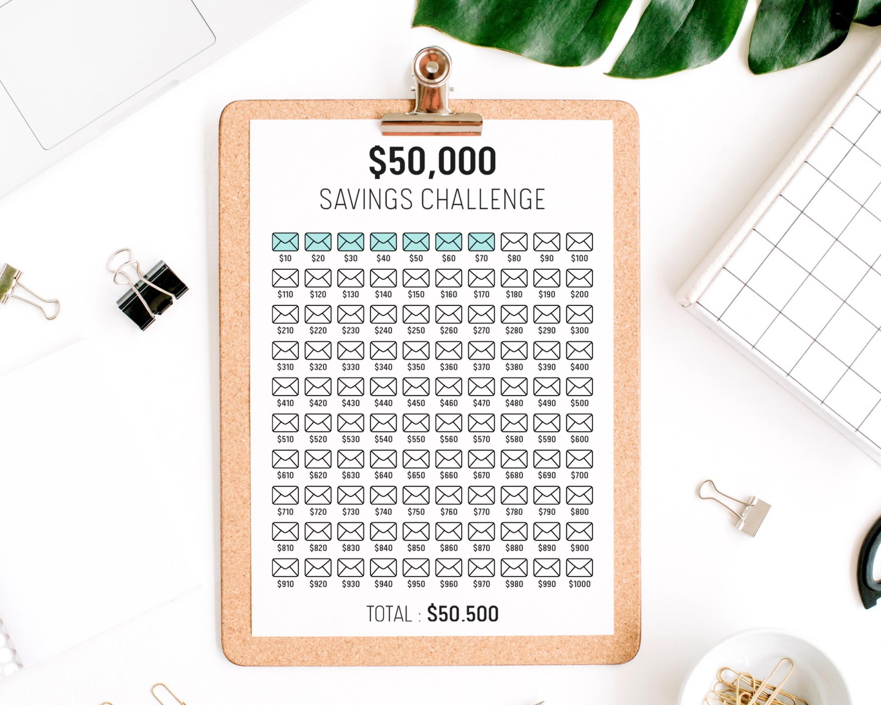 50000 Savings Challenge Printable, Savings Tracker, 50k Savings ...