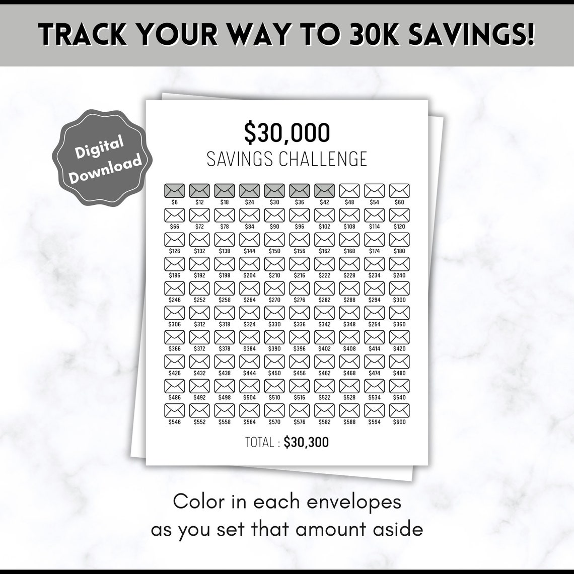 30000 Savings Challenge Printable, Savings Tracker, 30k Savings ...