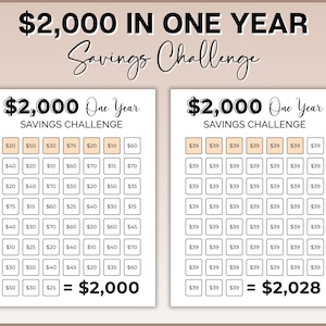2000 Savings Challenge Printable, Savings Tracker, 2000 Dollars in One ...