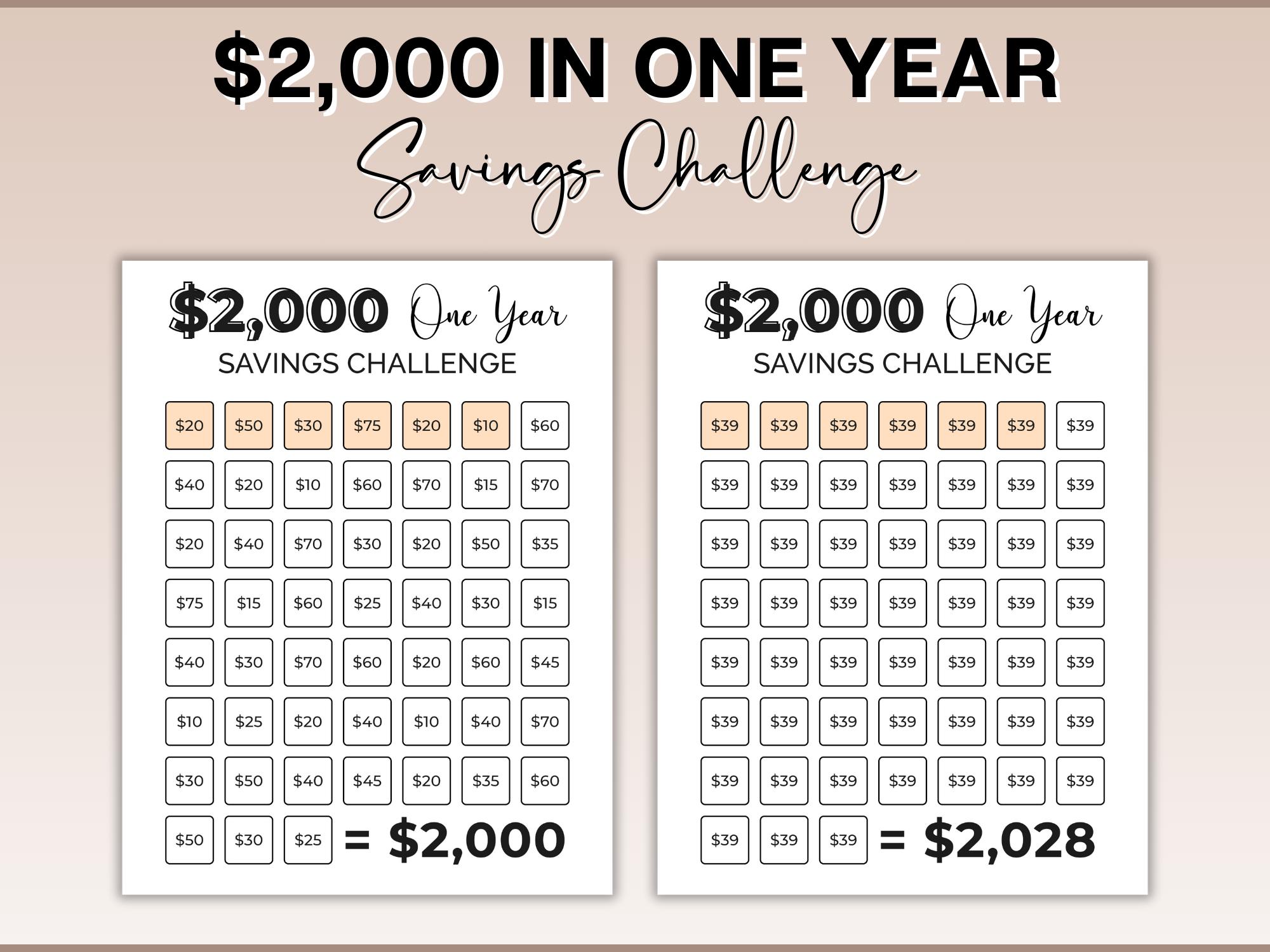 2000 Savings Challenge Printable, Savings Tracker, 2000 Dollars in One ...