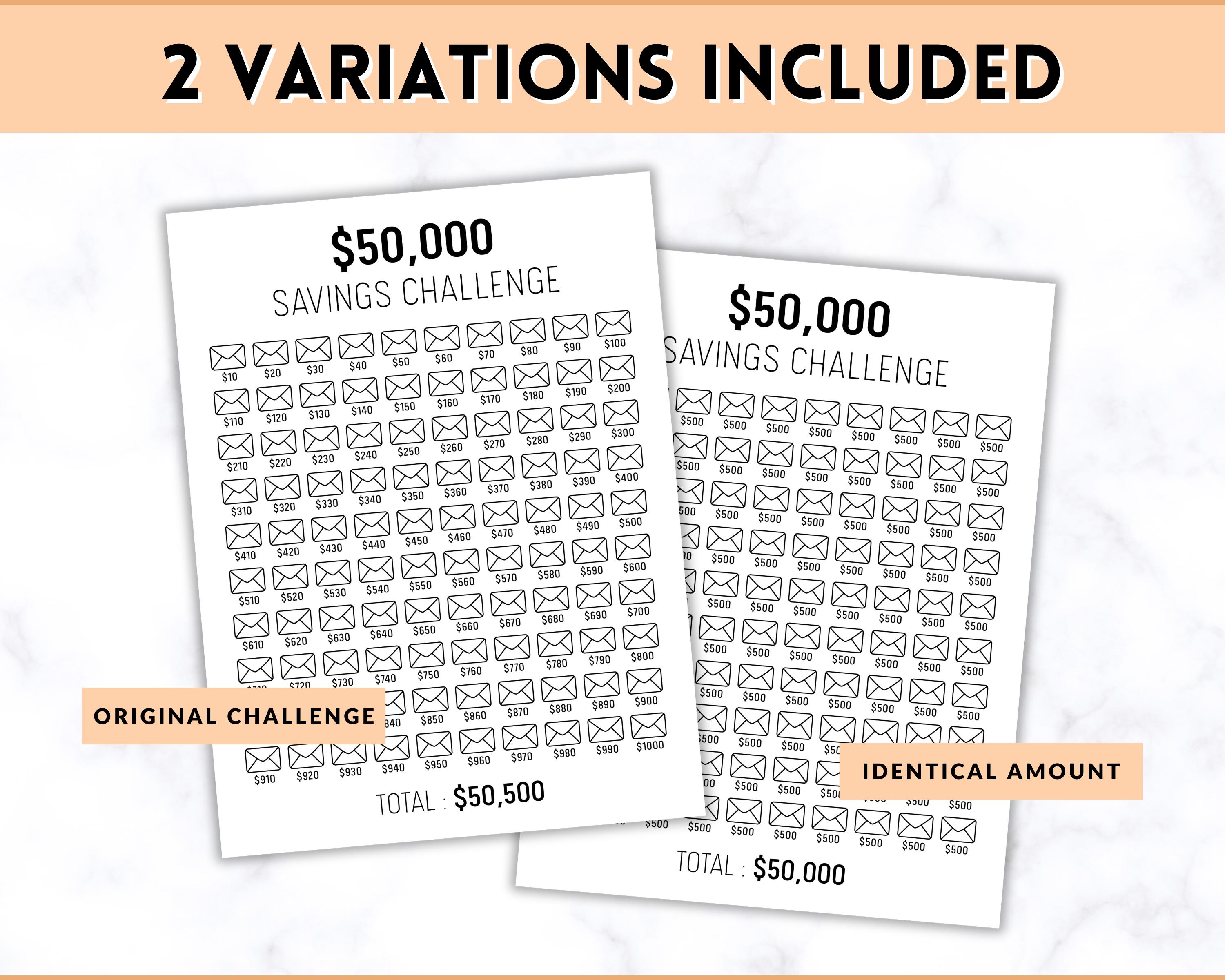 50000 Savings Challenge Printable, Savings Tracker, 50k Savings ...