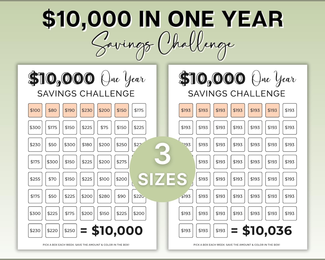 10000 Savings Challenge Printable, Savings Tracker, 10000 Dollars in ...