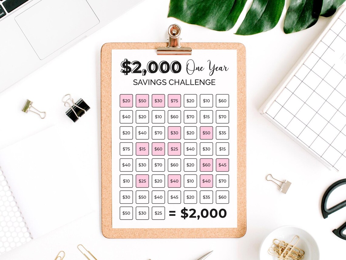 2000 Savings Challenge Printable, Savings Tracker, 2000 Dollars in One ...