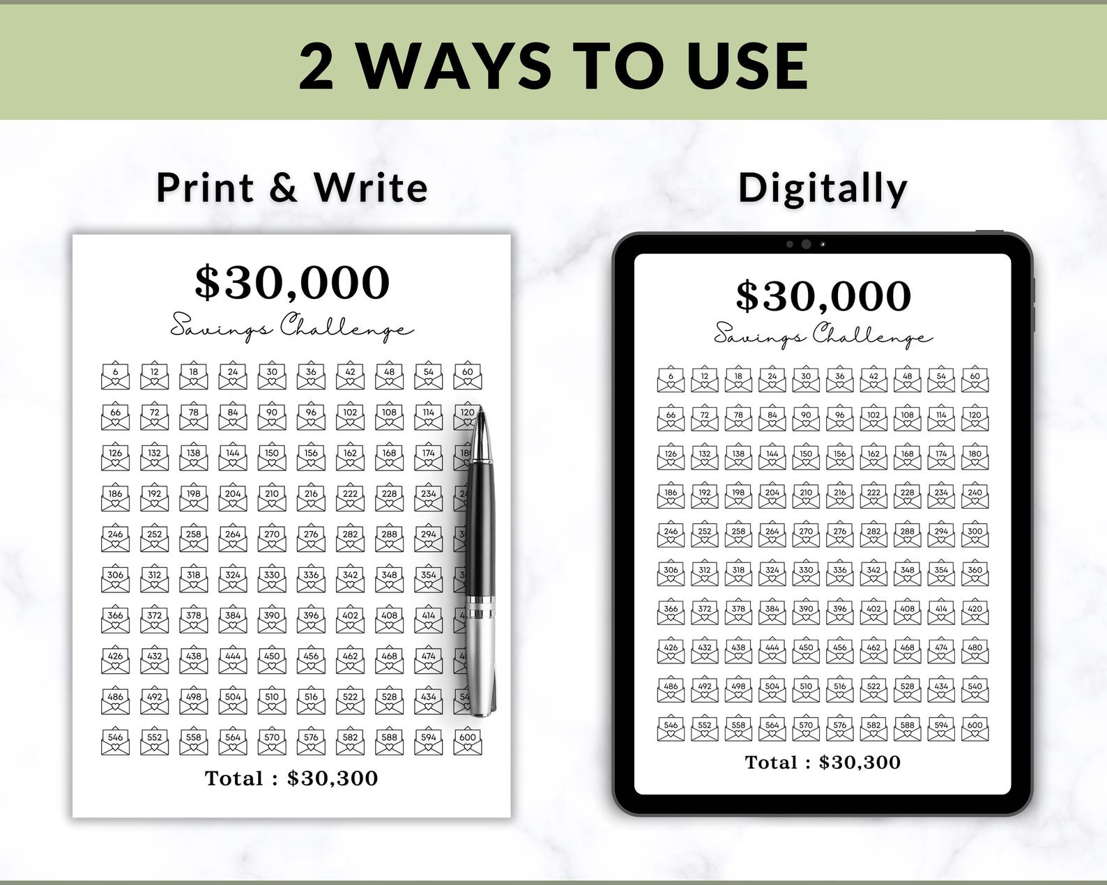 30000 Savings Challenge Printable, Savings Tracker, 30k Savings ...
