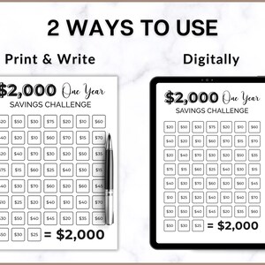 2000 Savings Challenge Printable, Savings Tracker, 2000 Dollars in One ...