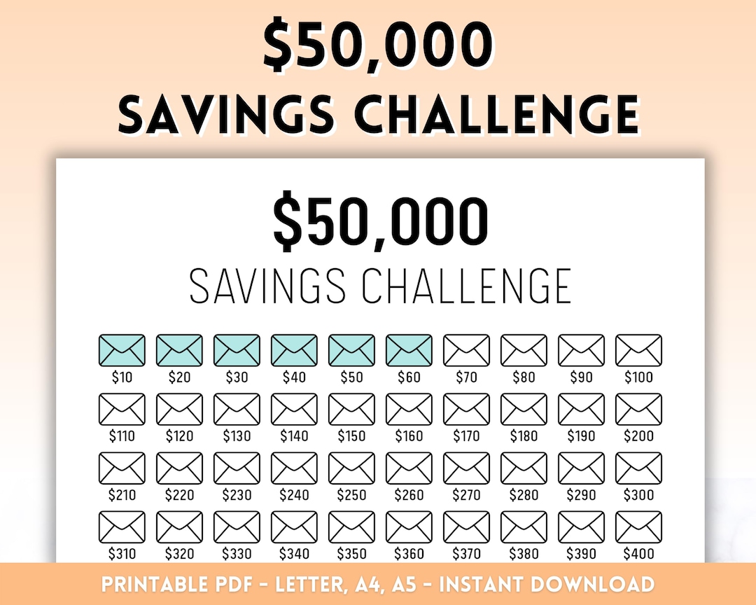 50000 Savings Challenge Printable, Savings Tracker, 50k Savings ...