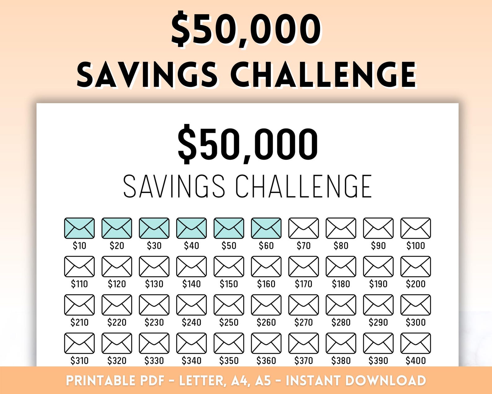 50000 Savings Challenge Printable, Savings Tracker, 50k Savings Challenge, Money Savings Goal ...