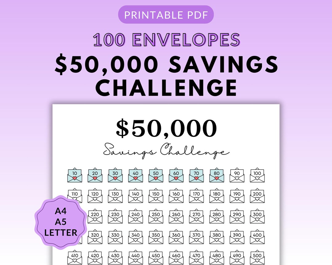 50000 Savings Challenge Printable, Savings Tracker, 50k Savings ...