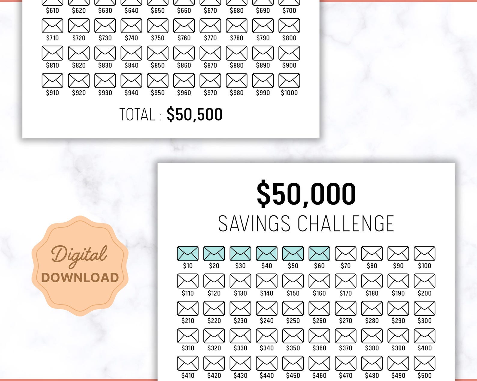 50000 Savings Challenge Printable, Savings Tracker, 50k Savings ...