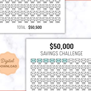 50000 Savings Challenge Printable, Savings Tracker, 50k Savings ...