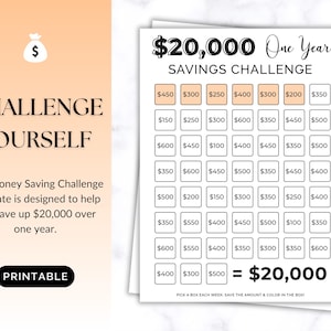 20000 Savings Challenge Printable, Savings Tracker, 20000 Dollars in ...