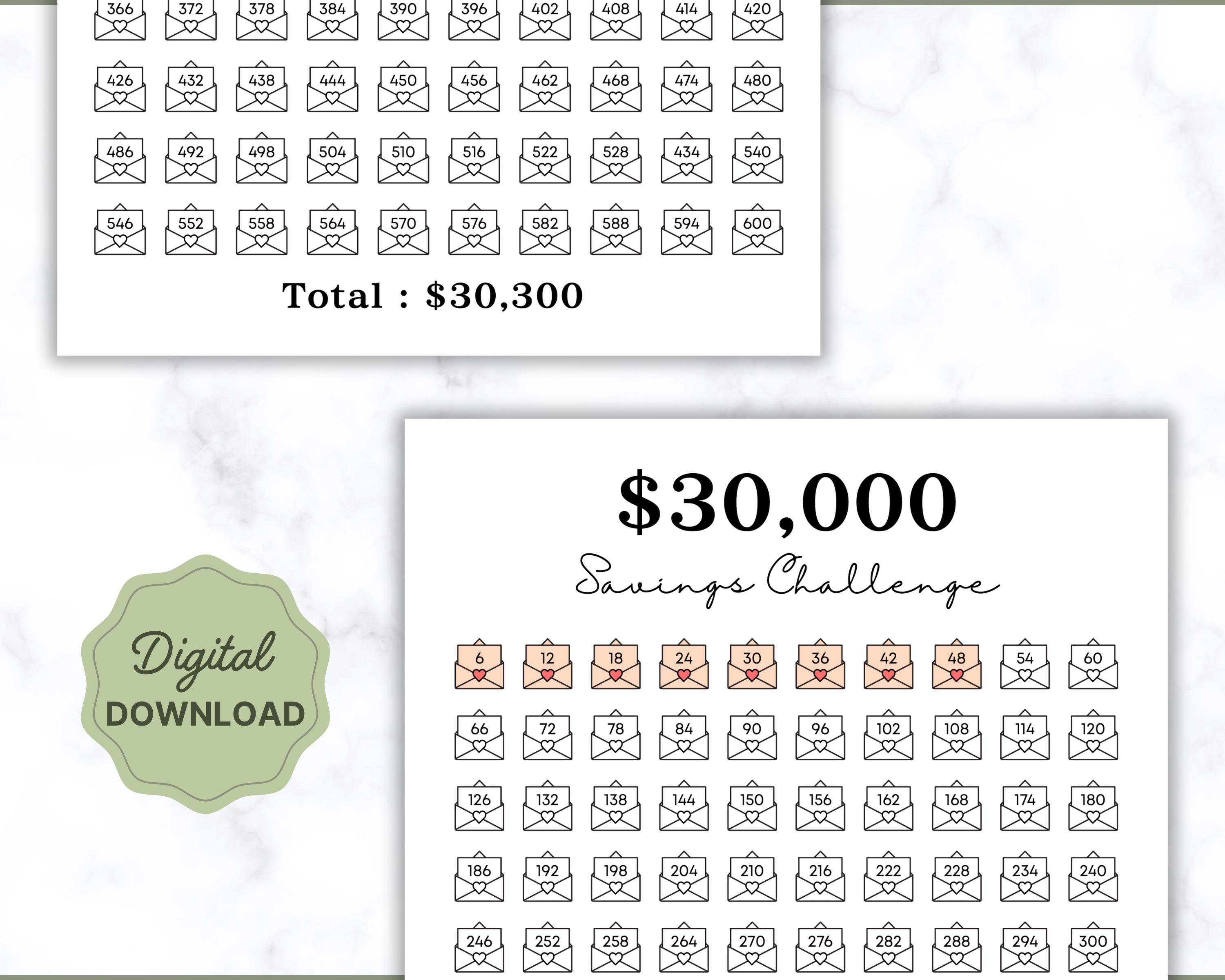 30000 Savings Challenge Printable, Savings Tracker, 30k Savings ...