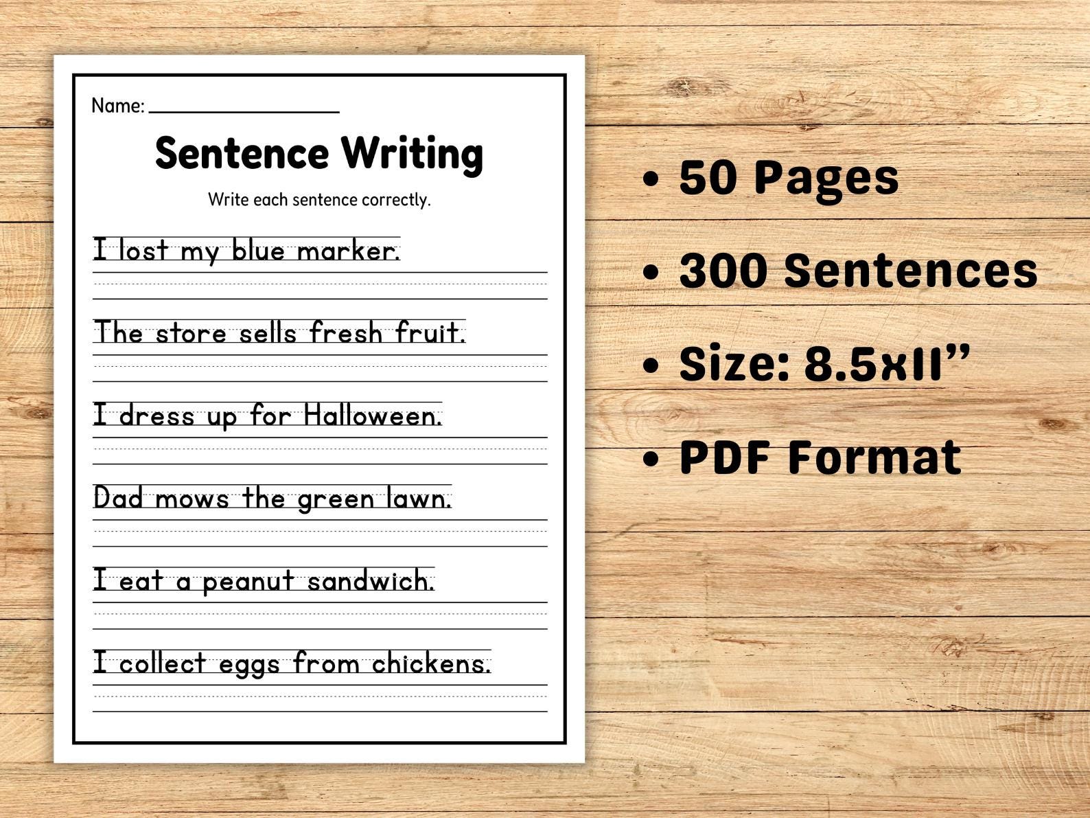 300 Sentence Writing Practice Worksheet Sentences Writing Worksheets ...