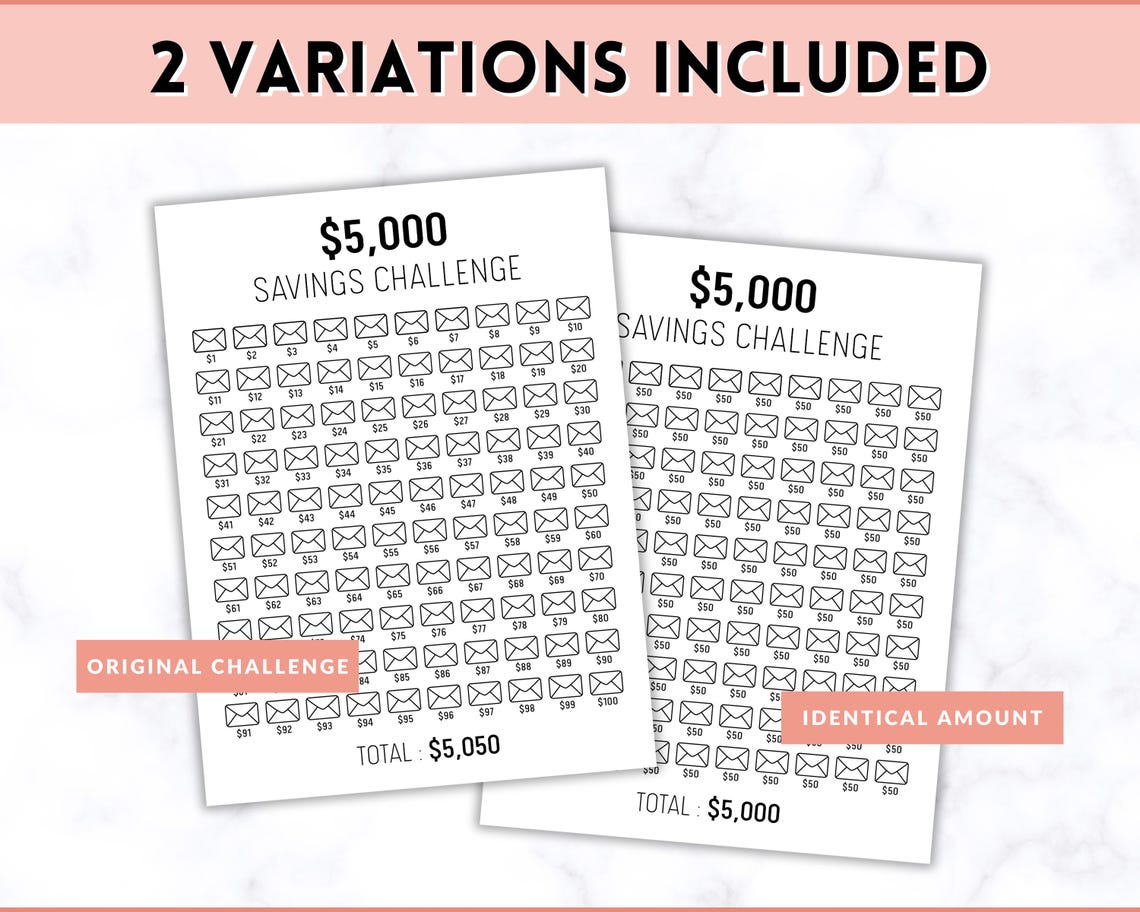 5000 Savings Challenge Printable, Savings Tracker, 5k Savings Challenge ...