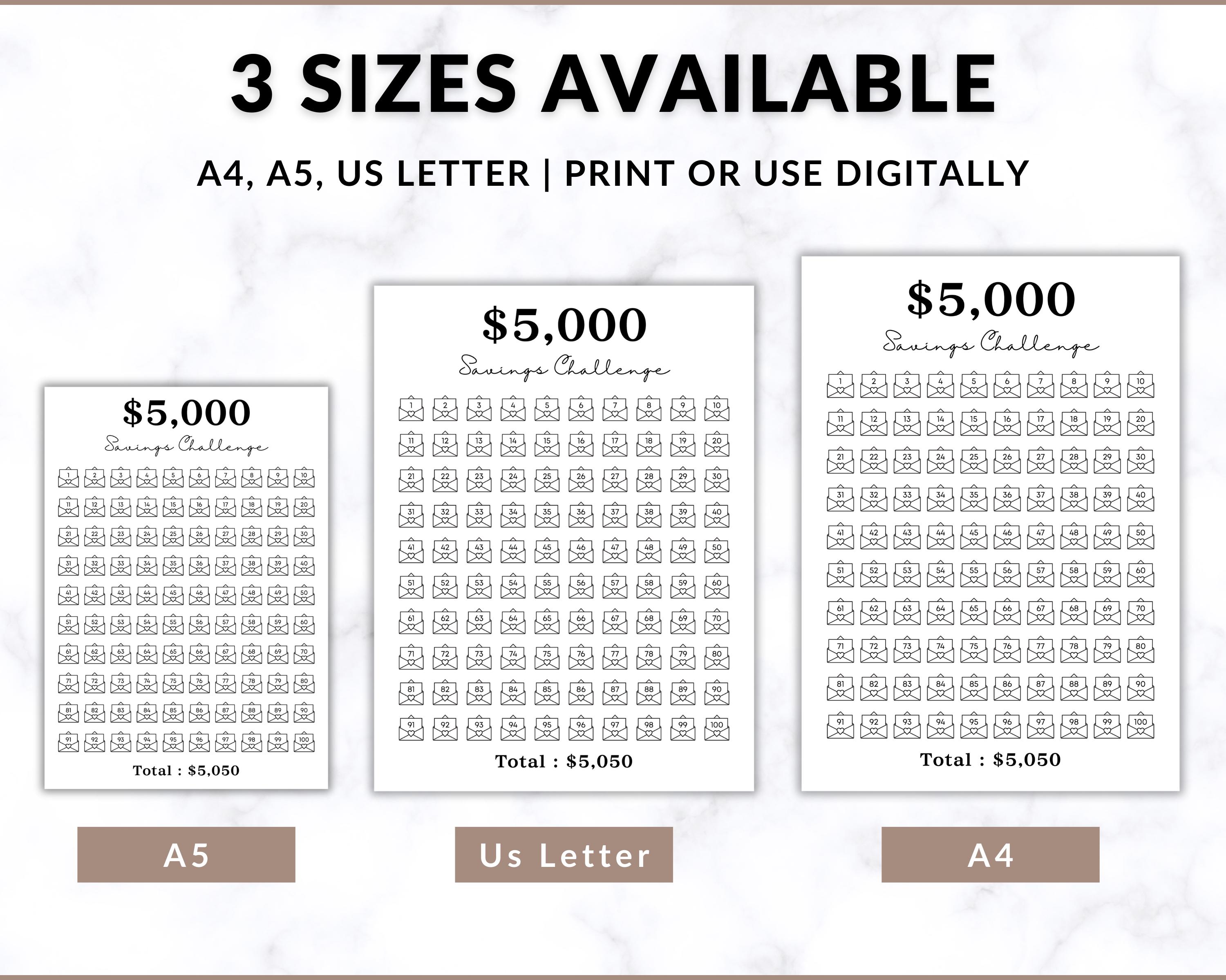 5000 Savings Challenge Printable, Savings Tracker, 5k Savings Challenge ...