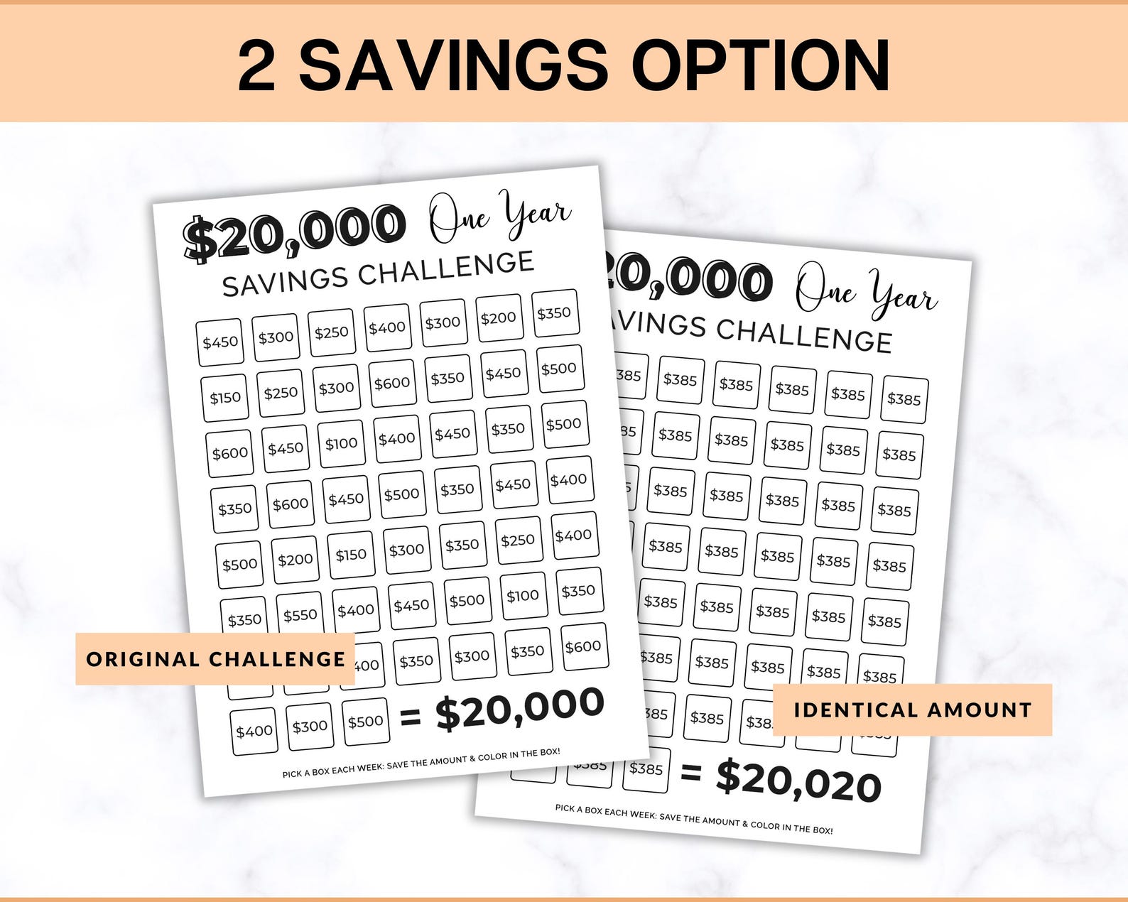 20000 Savings Challenge Printable, Savings Tracker, 20000 Dollars in ...