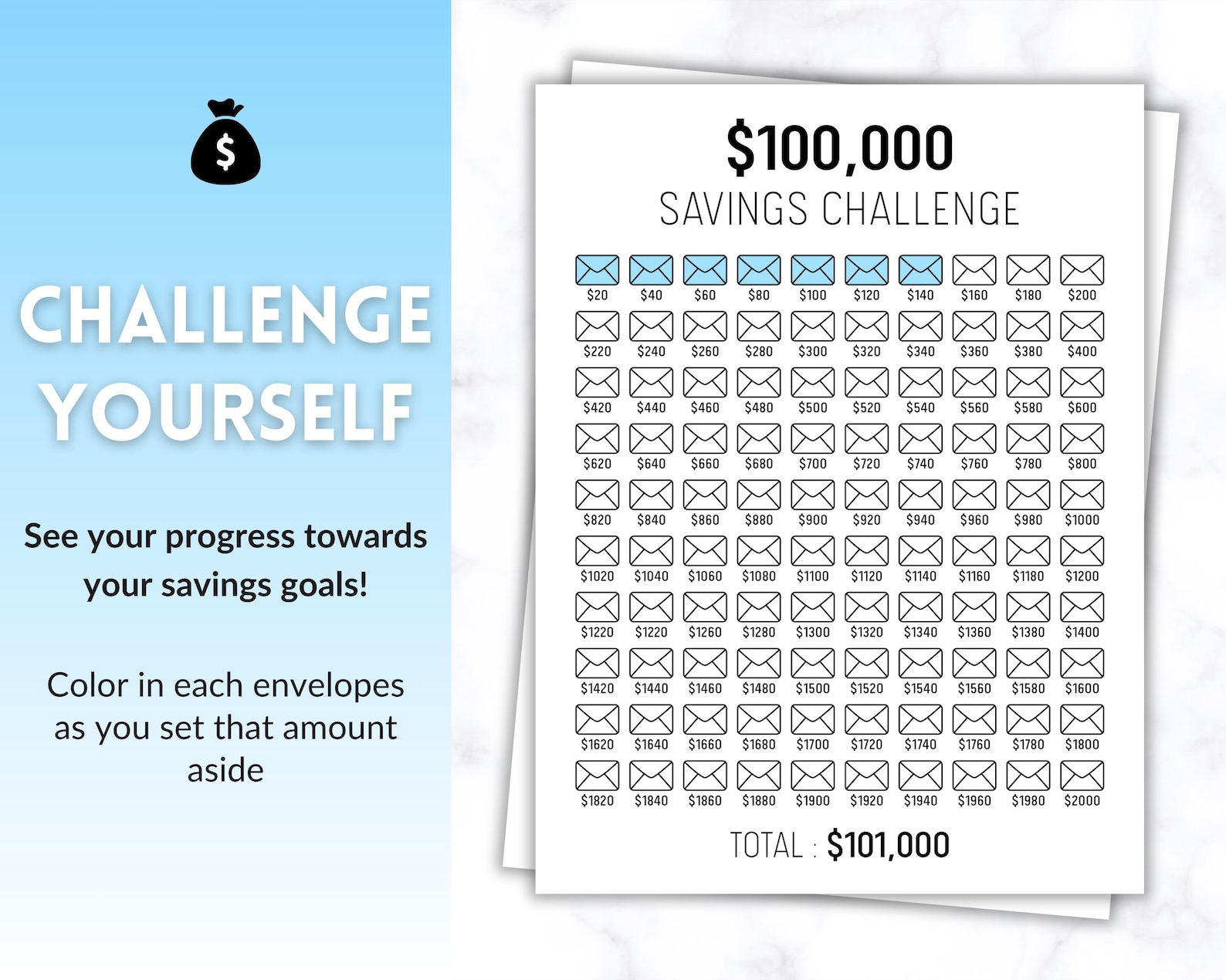 100000 Savings Challenge Printable, Savings Tracker, 100k Savings ...