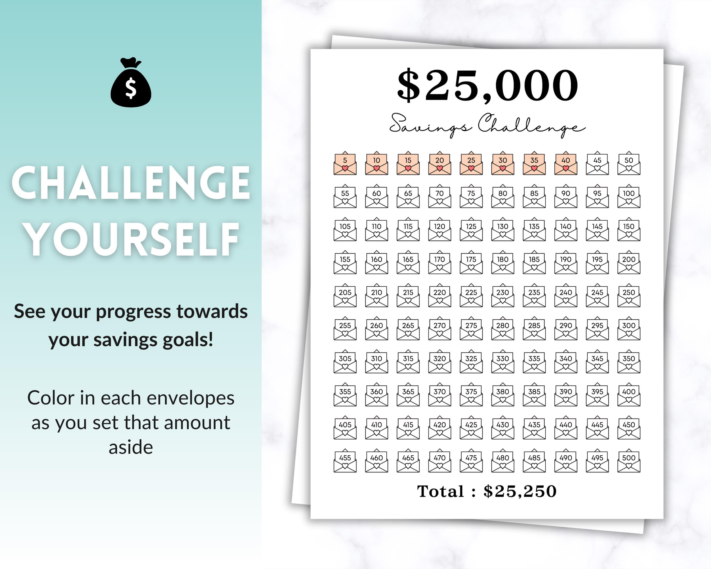25000 Savings Challenge Printable, Savings Tracker, 25k Savings ...