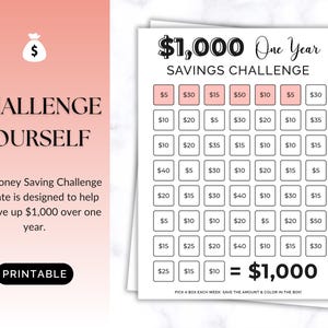 1000 Savings Challenge Printable, Savings Tracker, 1000 Dollars in One ...