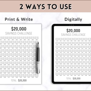 20000 Savings Challenge Printable, Savings Tracker, 20k Savings ...