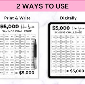 5000 Savings Challenge Printable, Savings Tracker, 5000 Dollars in One ...