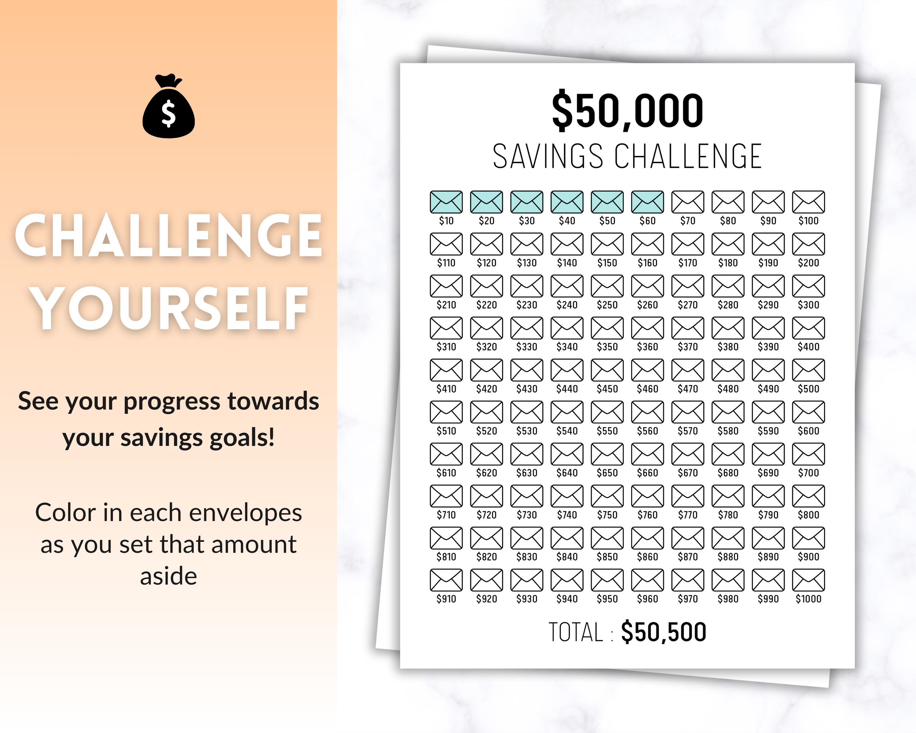 50000 Savings Challenge Printable, Savings Tracker, 50k Savings ...