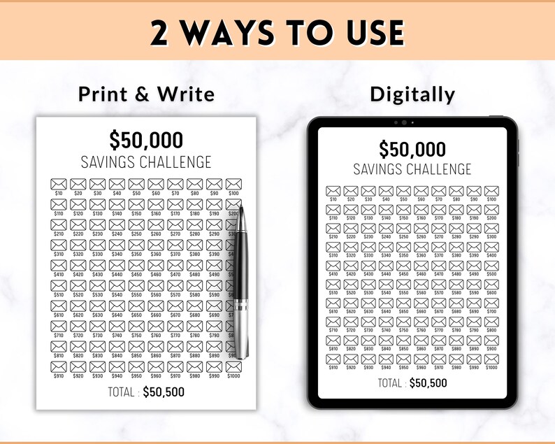 50000 Savings Challenge Printable, Savings Tracker, 50k Savings ...