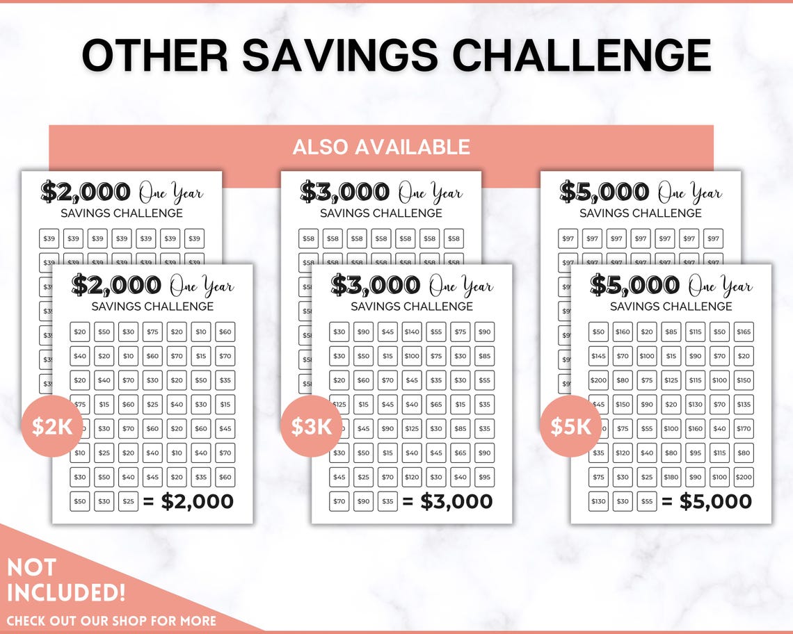 1000 Savings Challenge Printable, Savings Tracker, 1000 Dollars in One ...