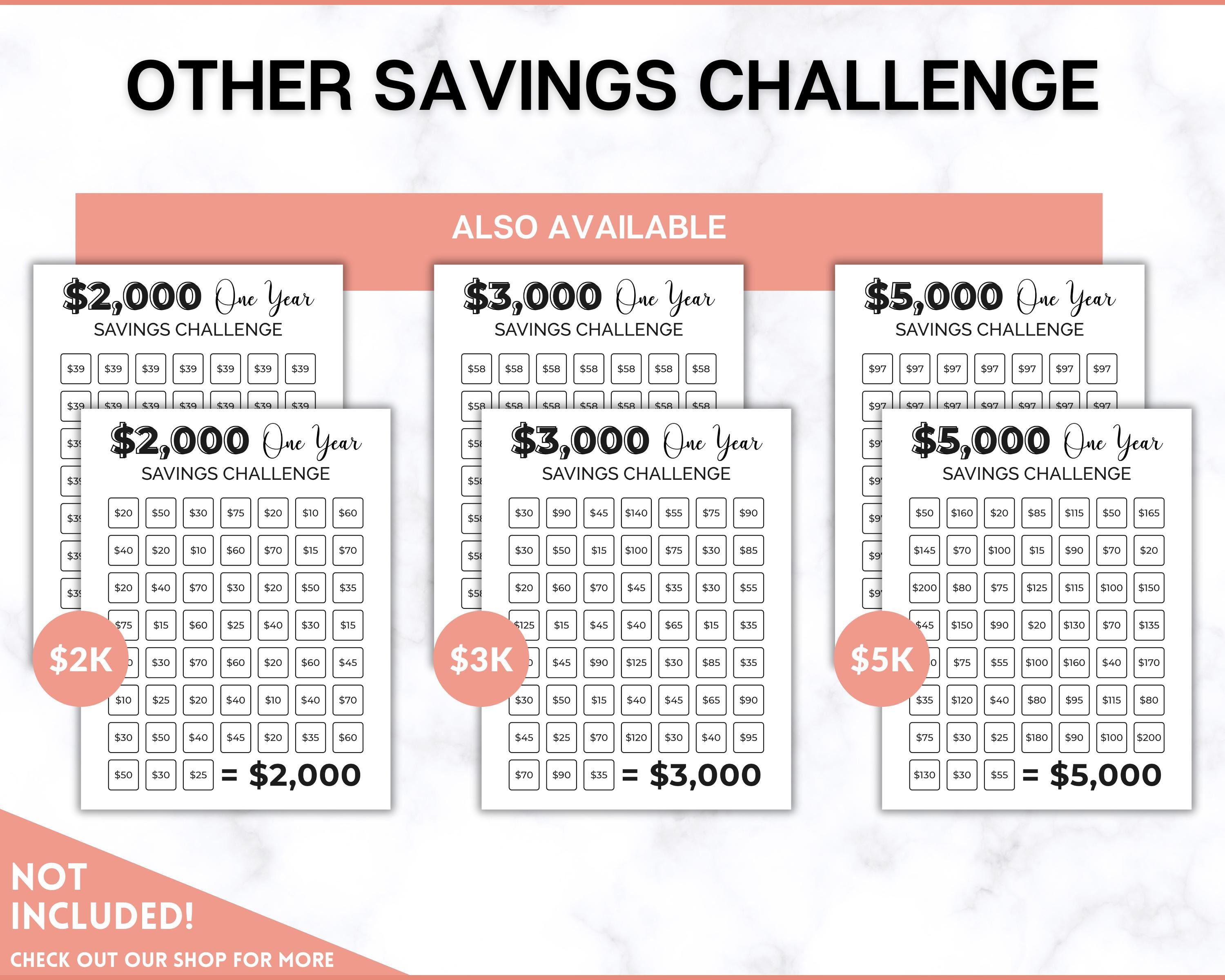 1000 Savings Challenge Printable, Savings Tracker, 1000 Dollars in One ...