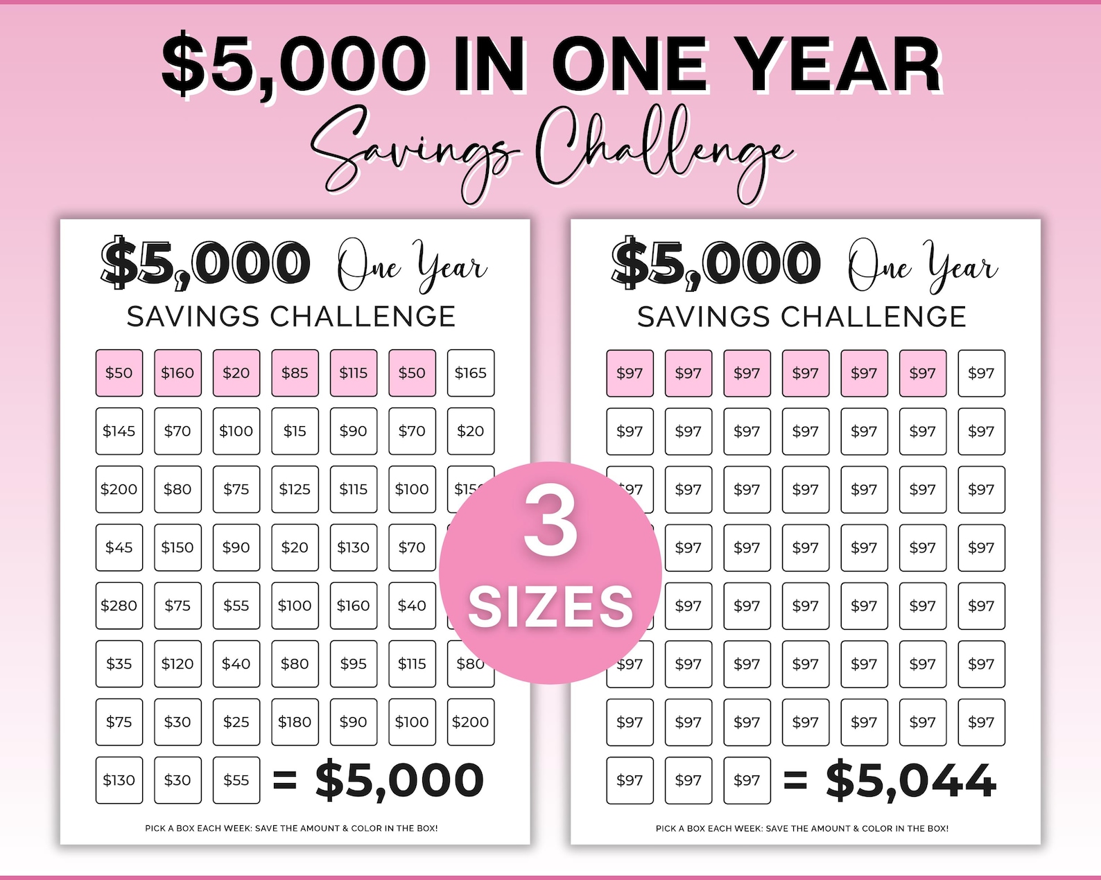 5000 Savings Challenge Printable, Savings Tracker, 5000 Dollars in One ...