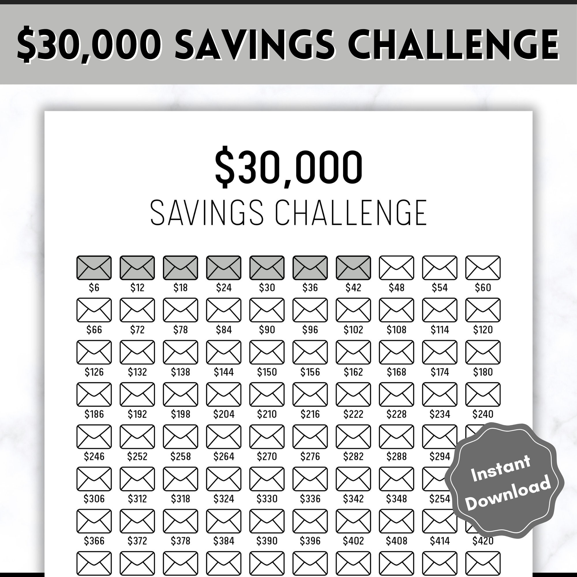 30000 Savings Challenge Printable, Savings Tracker, 30k Savings ...