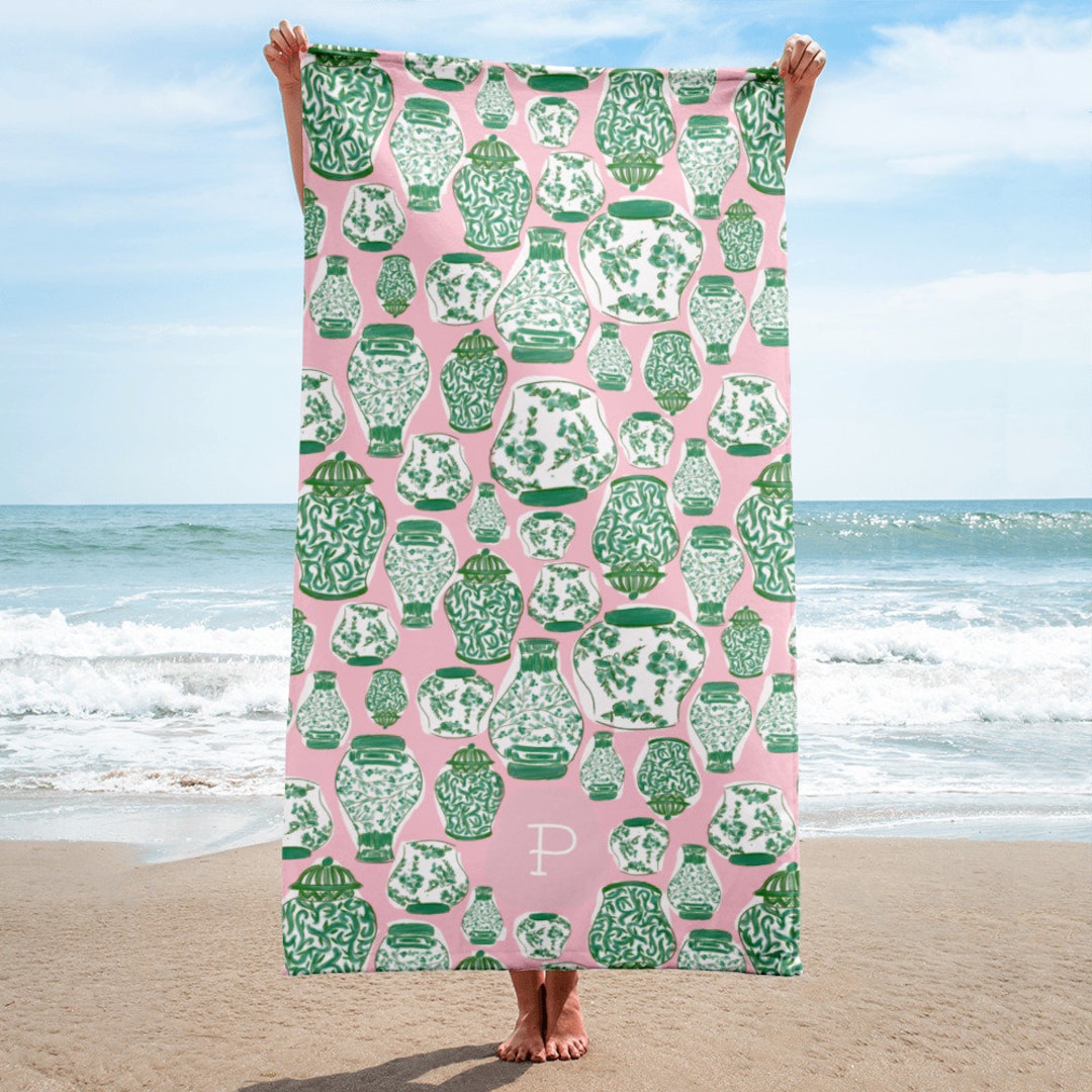 Preppy Chinoiserie Personalized Beach Towel, Bridesmaid Gift, Bridal ...