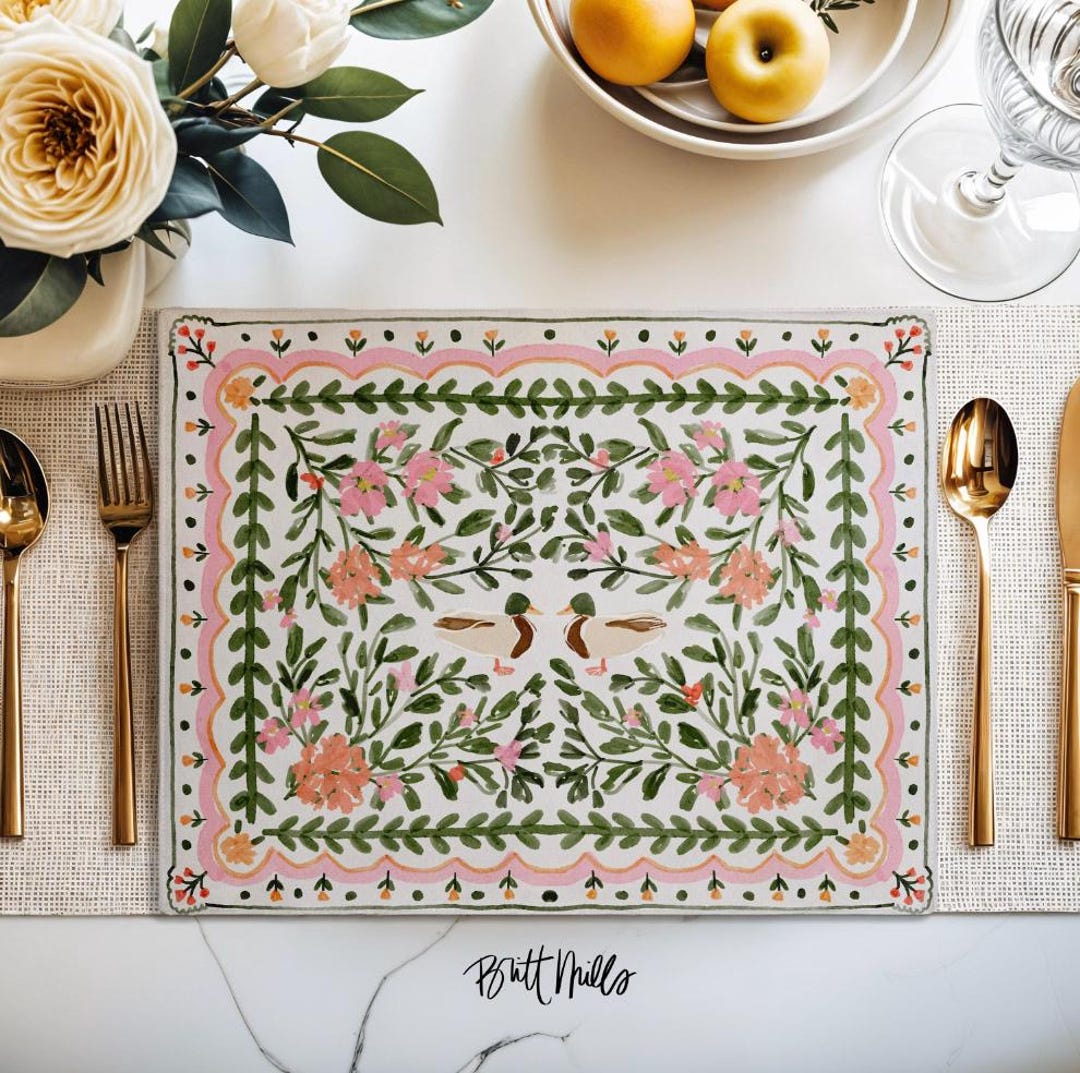 Mallard Duck Placemat, Preppy Placemat, Botanical Placemat, Duck Decor ...