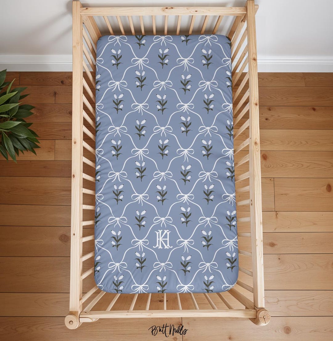 Monogram Bow Fitted Crib Sheet, Name Crib Sheet, Baby Shower Gift, Bow ...