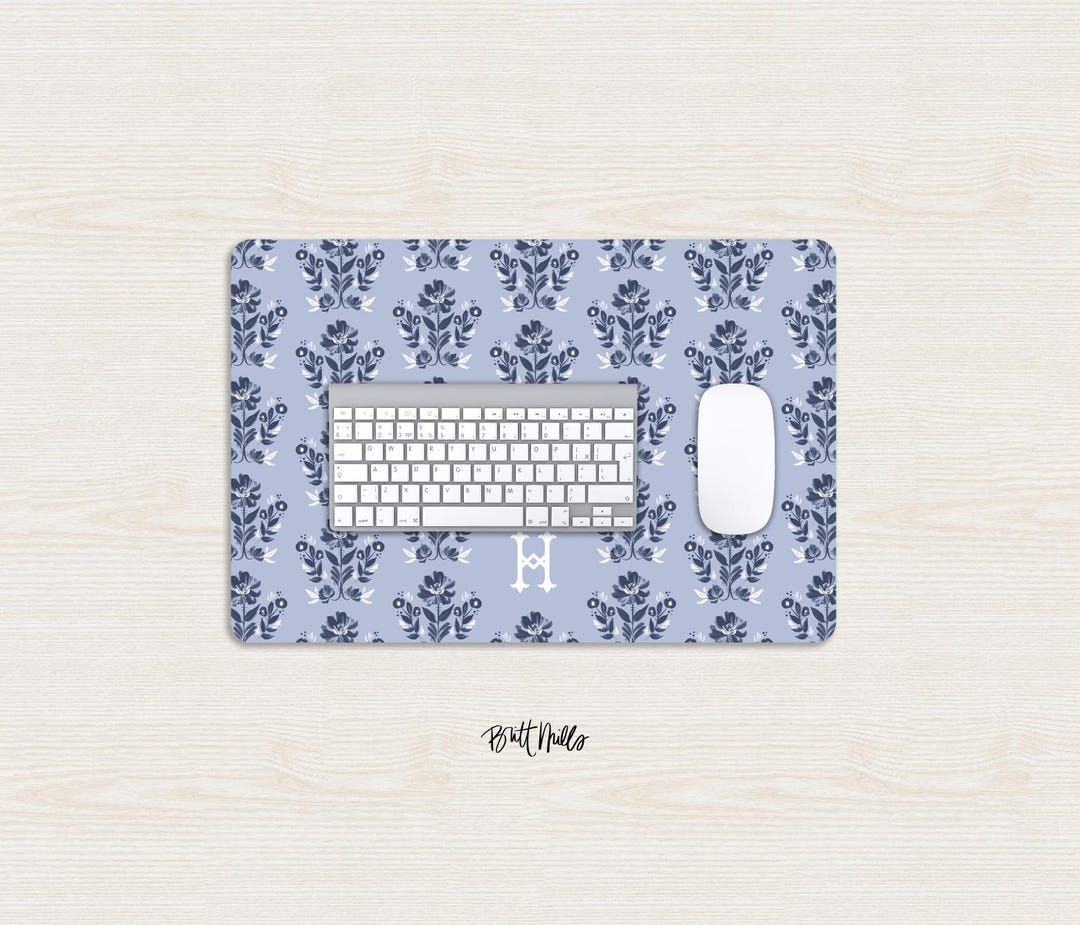 Preppy Blue Desk Mat, Dorm Room Decor, Monogrammed Desk Mat, Coworker ...