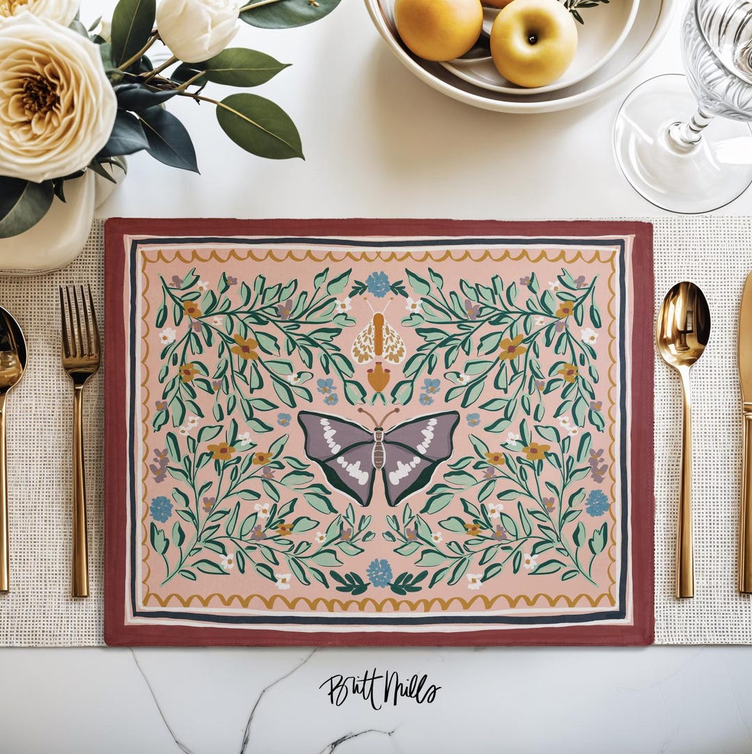 Butterfly Placemat, Vintage Tablescape, Vintage Placemat, Preppy ...