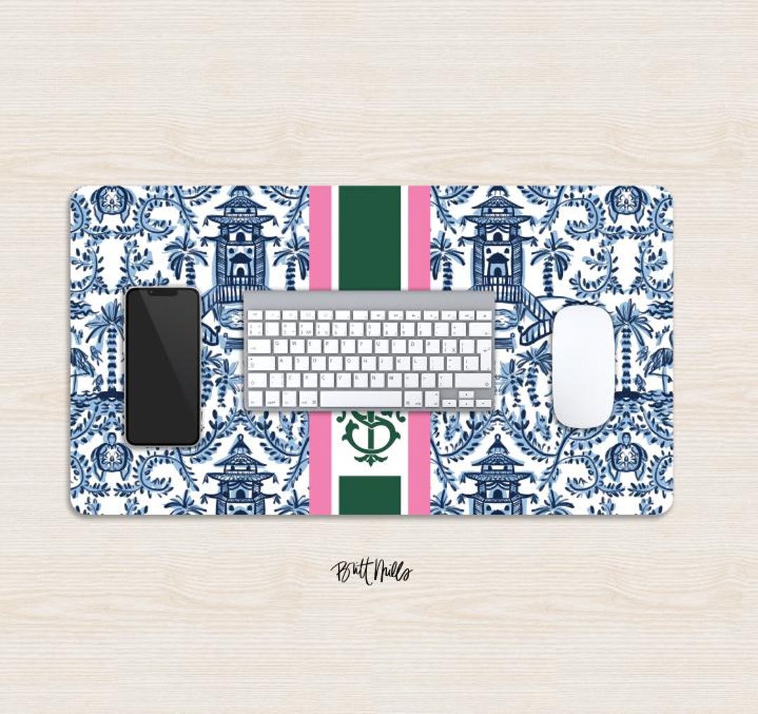 Chinoiserie Monogram Desk Mat, Personalized Gifts, Dorm Decor, Preppy ...