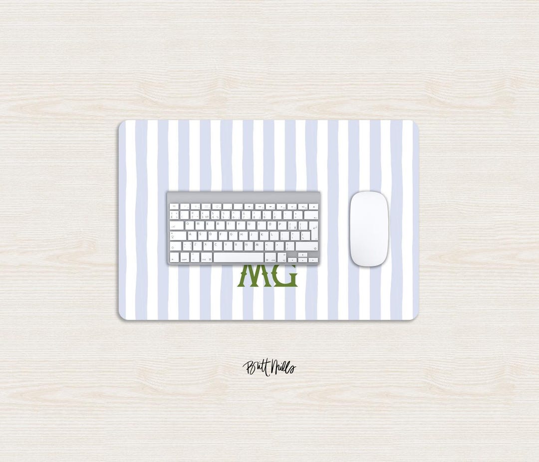 Monogrammed Preppy Desk Mat: Blue & White Stripe, Dorm Room Decor - Etsy