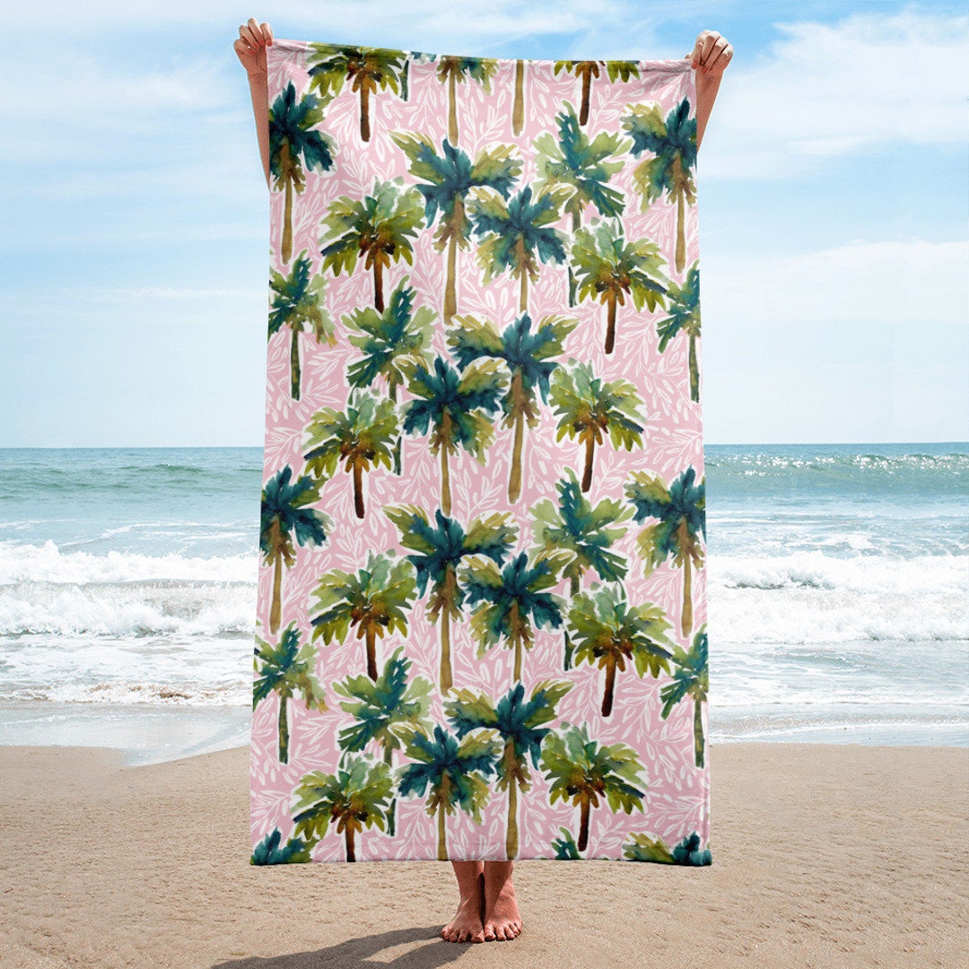 Watercolor Beach Towel, Preppy Beach Towel, Palm Tree Beach Towel ...