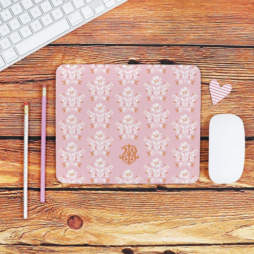 Chinoiserie Initial Mouse Pad, Pink Floral Monogrammed Gift - Etsy