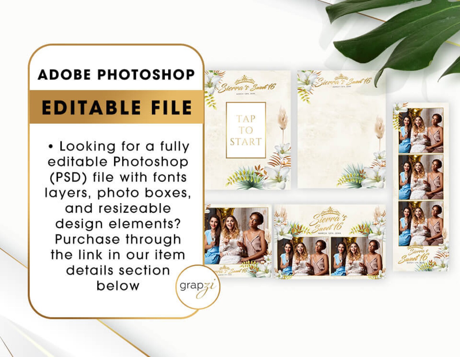 Photo Booth Template for SALSA Booth Birthday, Gold Bridal Shower or ...