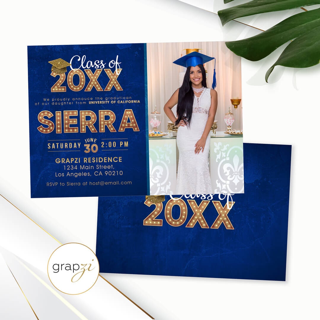 Golden Blue Graduation Party Invitation, Graduation iPhone E-invite ...