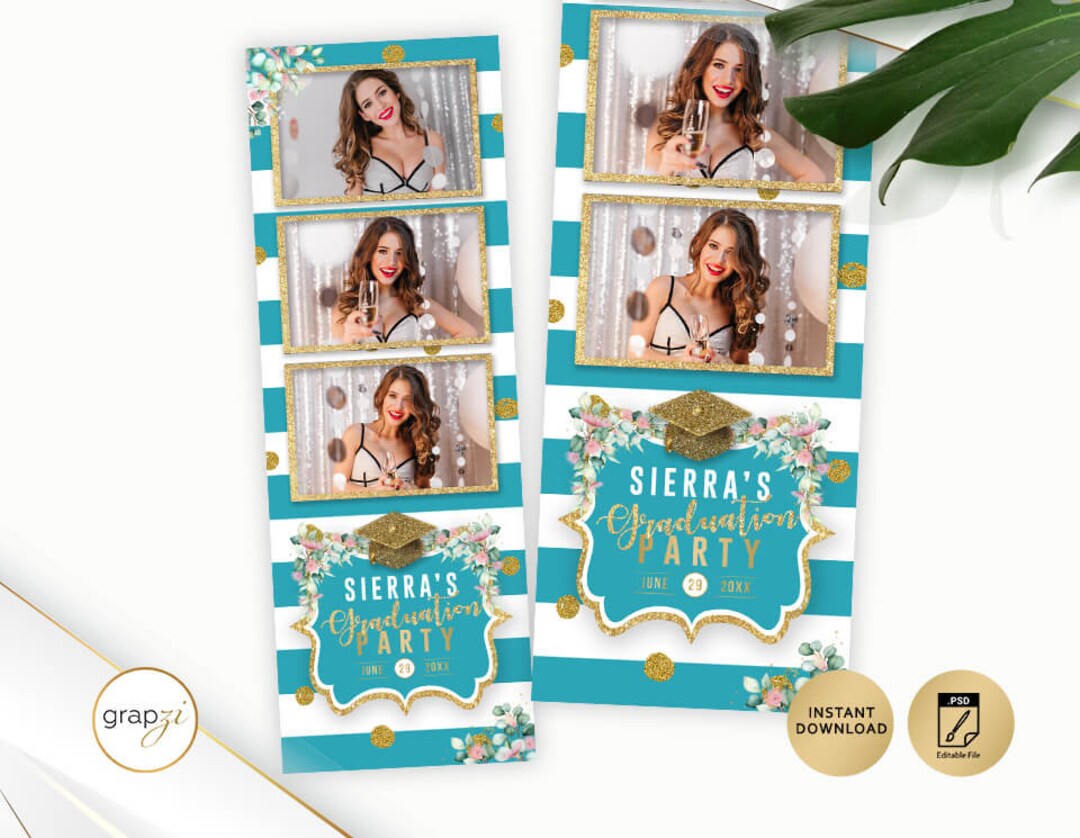 Eucalyptus Teal Graduation Party, Prom Party Photo Booth Frame, Gold ...