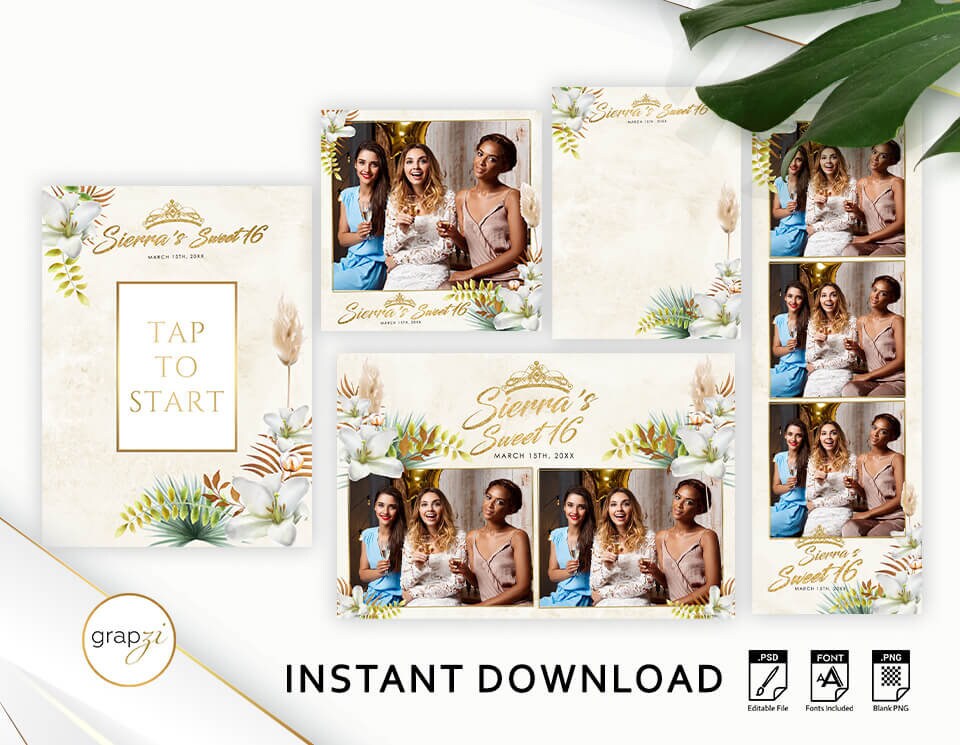 Photo Booth Template for SALSA Booth Birthday, Gold Bridal Shower or ...